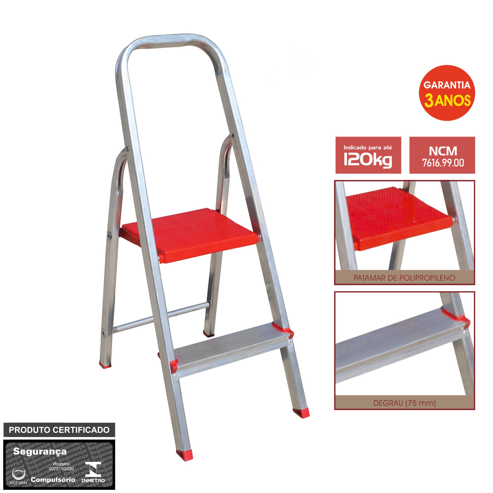 Escada Doméstica 2 Degraus em Alumínio BTF - Botafogo Lar & Lazer